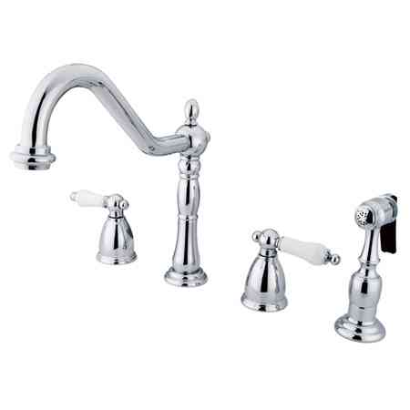 HERITAGE 8" CENTER KITCHEN Faucet, Polished Chrome, Porcelain Lever ...