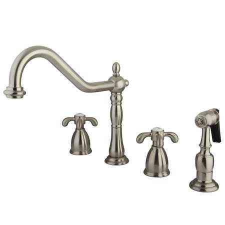 Kingston Brass French Country Widespread Kitchen Faucet, Satin Nickel ...